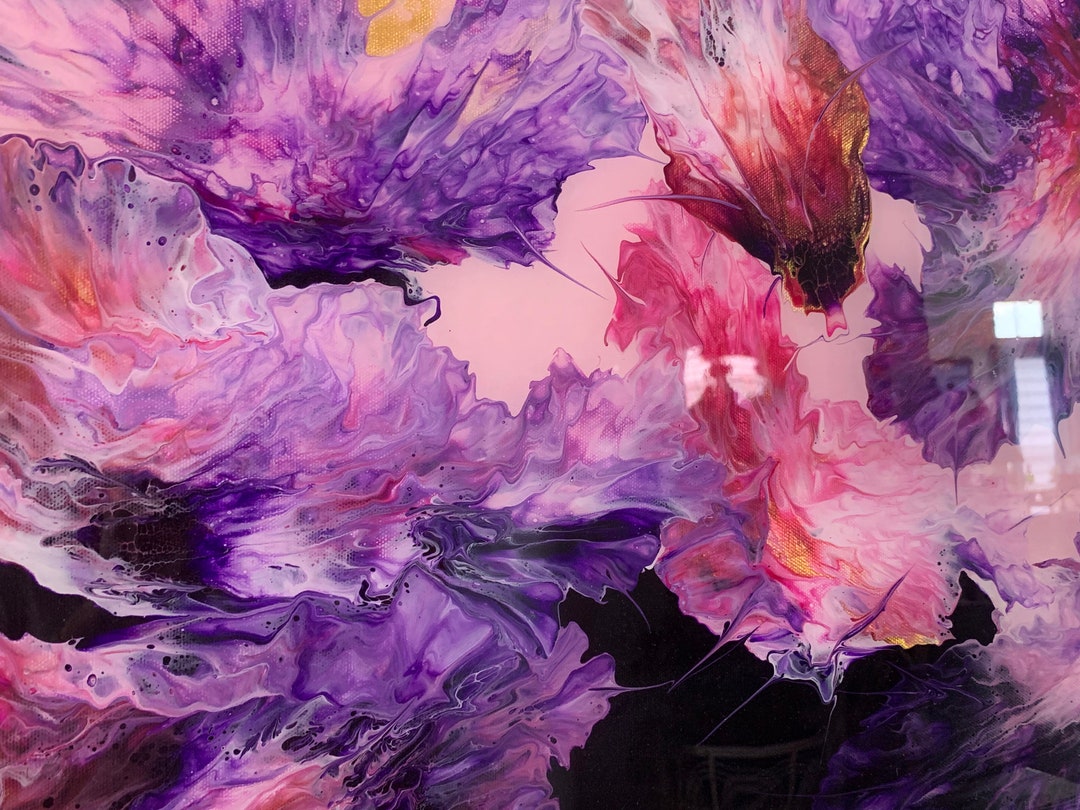 Abstract Lilly Flower, Pour Painting Resin Incased. - Etsy