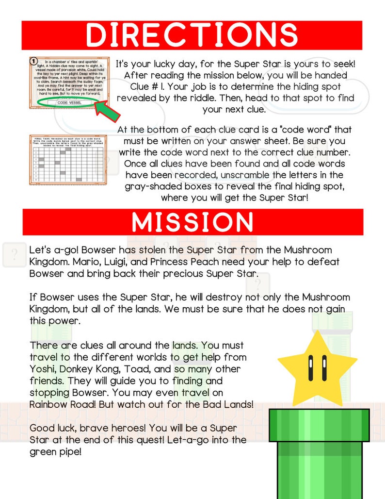 Super Mario Brothers Scavenger Hunt for Kids, Scavenger Hunt for Kids ...
