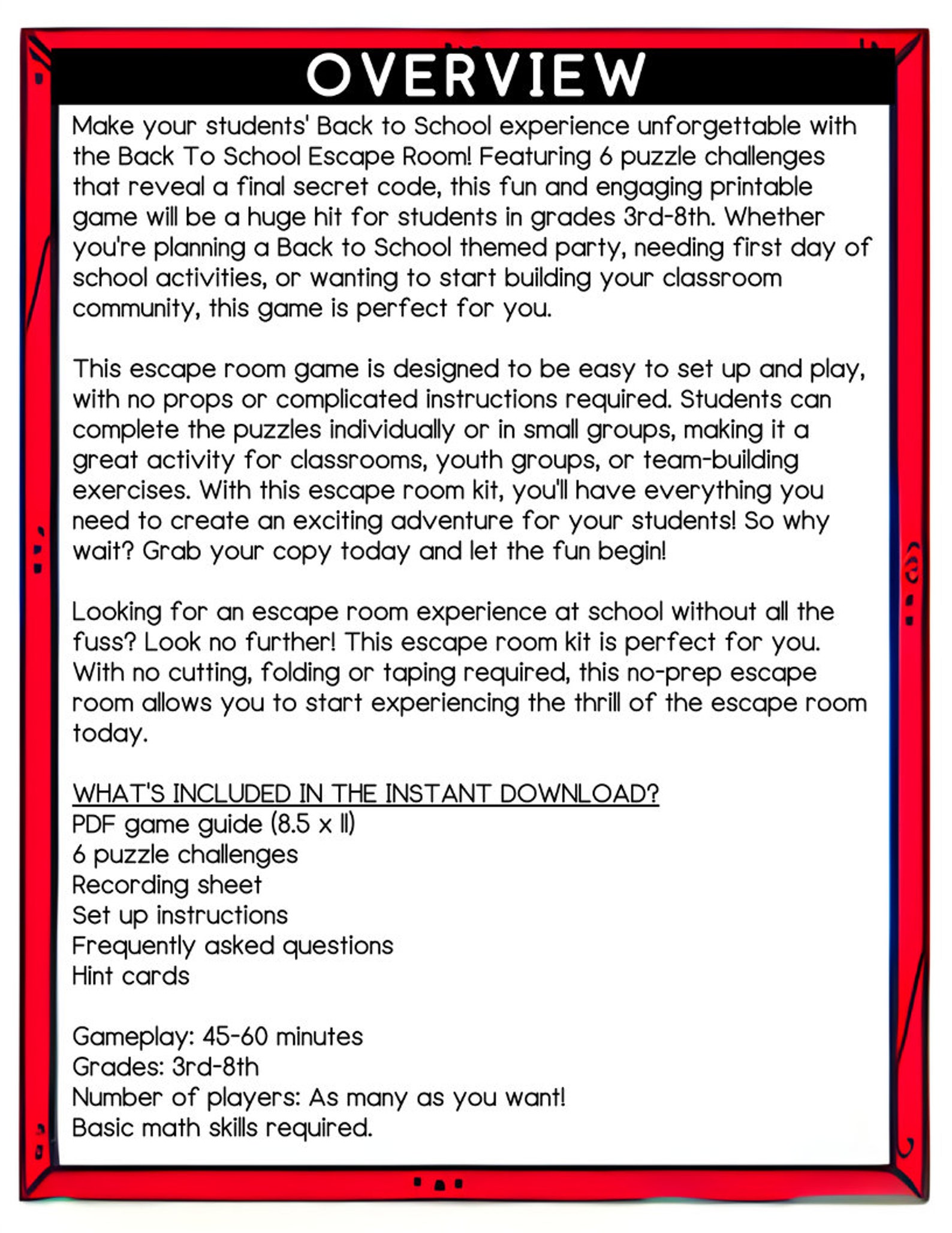 Back to School Escape Room, First Day of School Escape Room, Escape ...