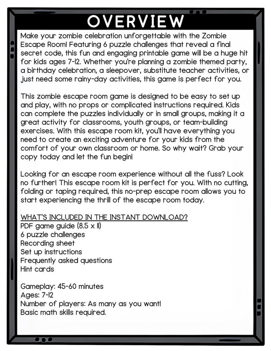 Zombie Escape Room, Zombie Escape Room Games, Party Games for Kids ...