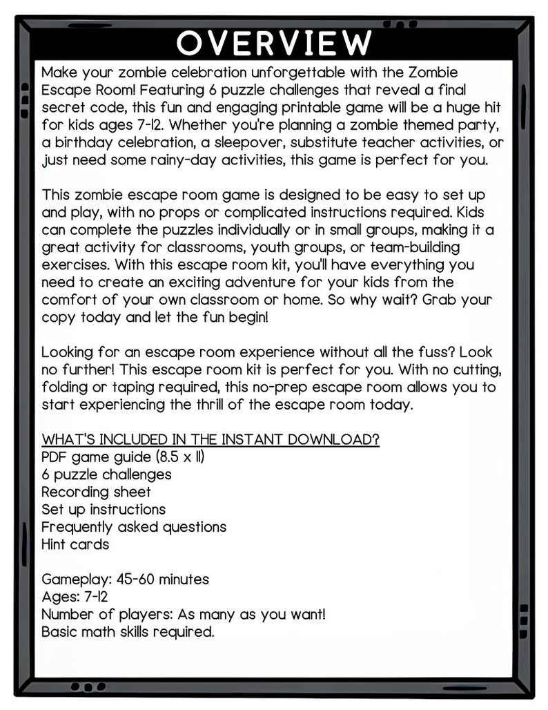 Zombie Escape Room, Zombie Escape Room Games, Party Games for Kids ...