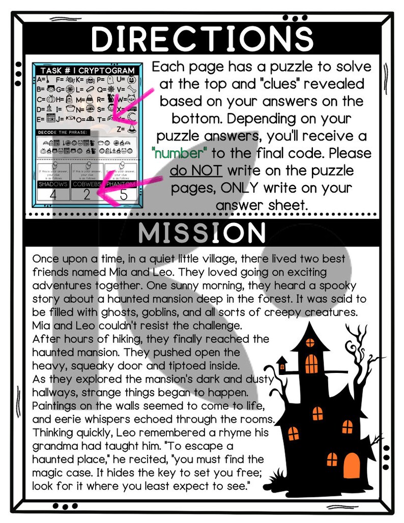 Halloween Haunted Mansion Escape Room for Kids Ages 6-8 (printable) - Etsy