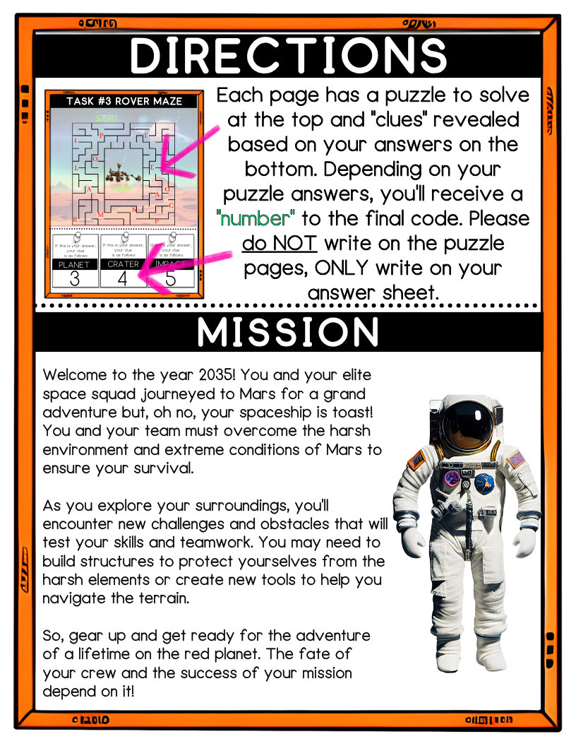 Mission: Mars Escape Room for Kids, Mars Escape Room, Space Escape Room ...