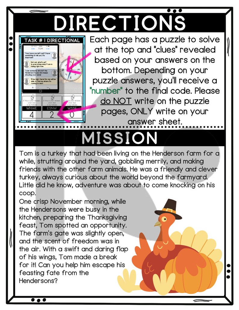 Thanksgiving Escape Room, Escape Room for Kids, Thanksgiving ...