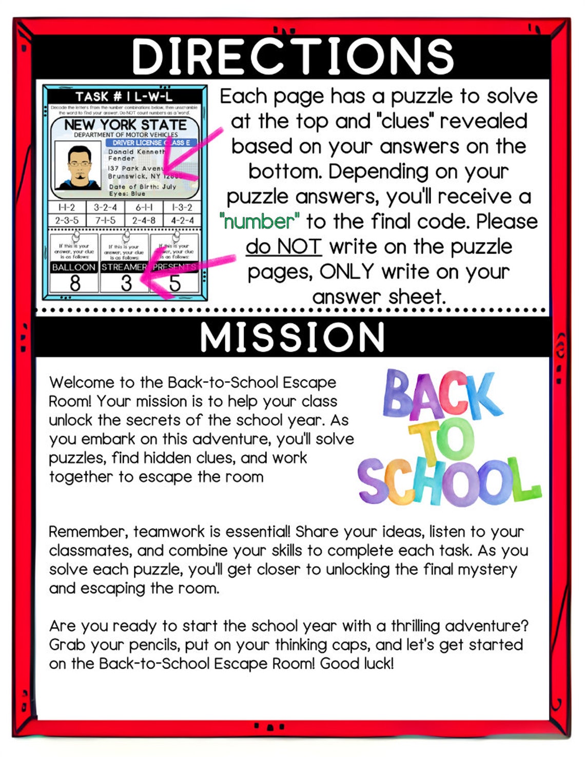 Back to School Escape Room, First Day of School Escape Room, Escape ...