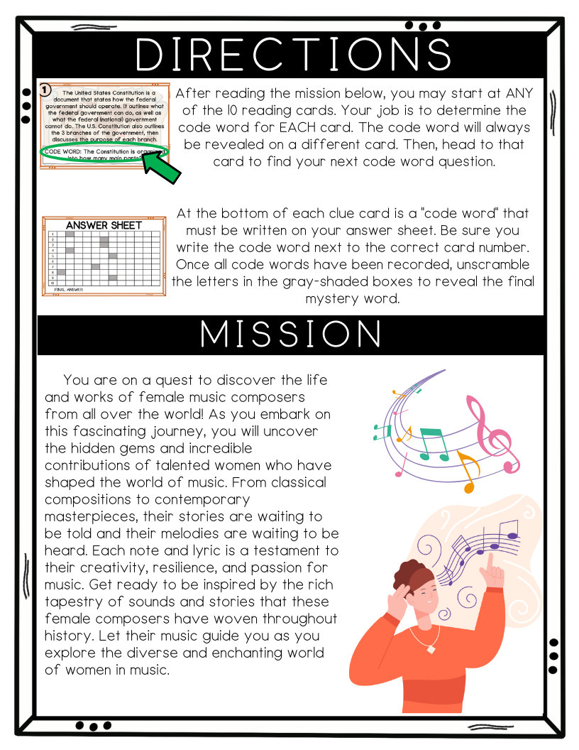 Women in Music Scavenger Hunt, Women's History Month, Women's History ...