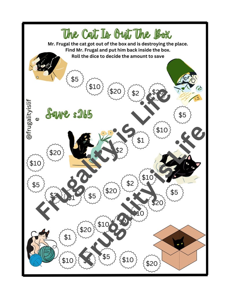 The Cat is Out the Box Savings Challenge | Save for Pet Expenses - Etsy