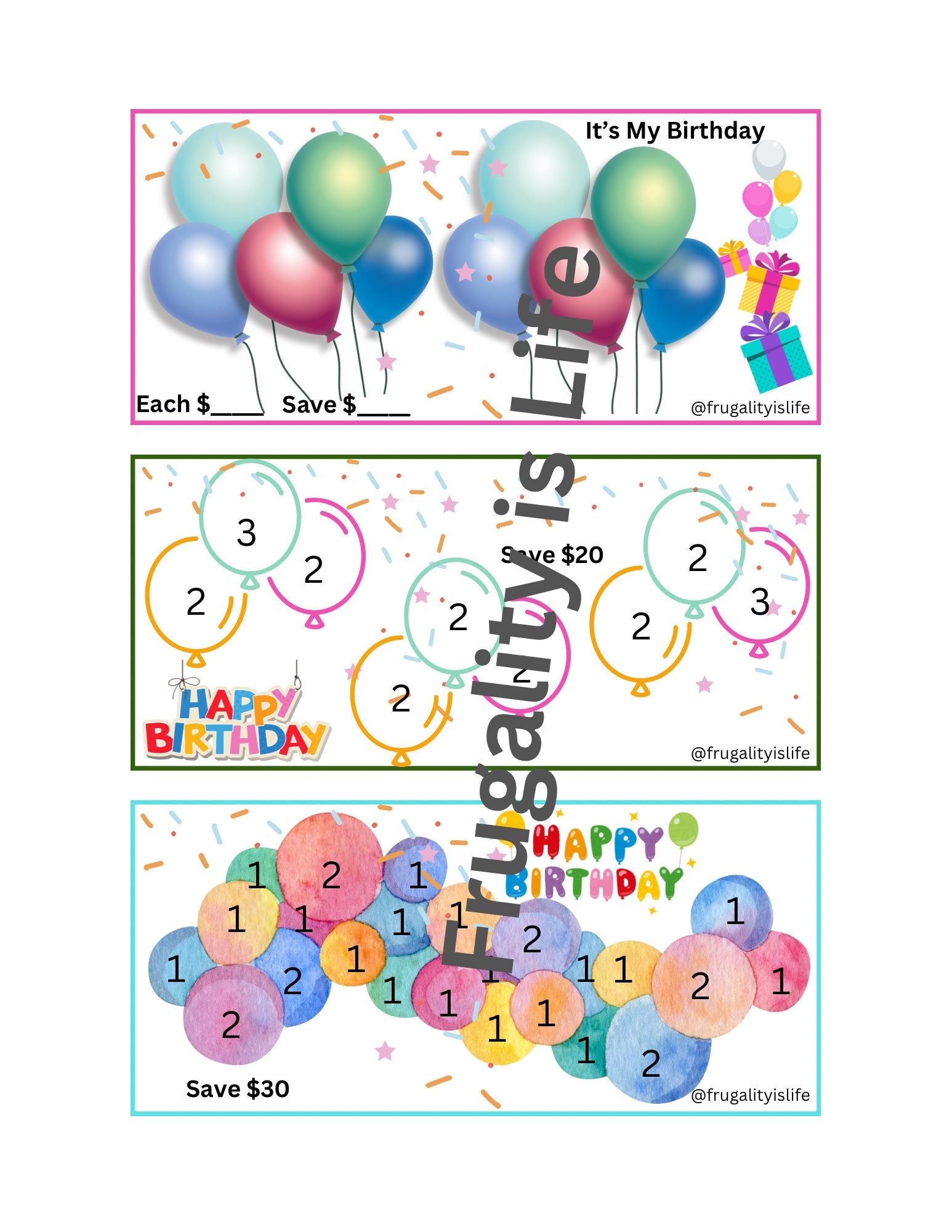 Happy Birthday Savings Challenges Set of 3 A6 Mini Savings Challenges ...