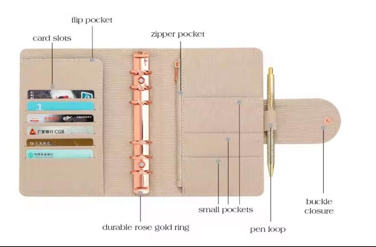 Wide A6 Luxury Leather Binder With Stunning Rose Gold Hardware ...