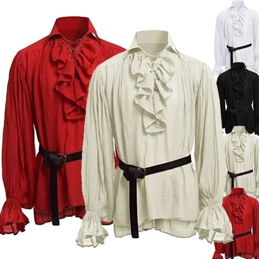 Men's Medieval Renaissance Shirt Vintage Ruffled Bandage Top With ...