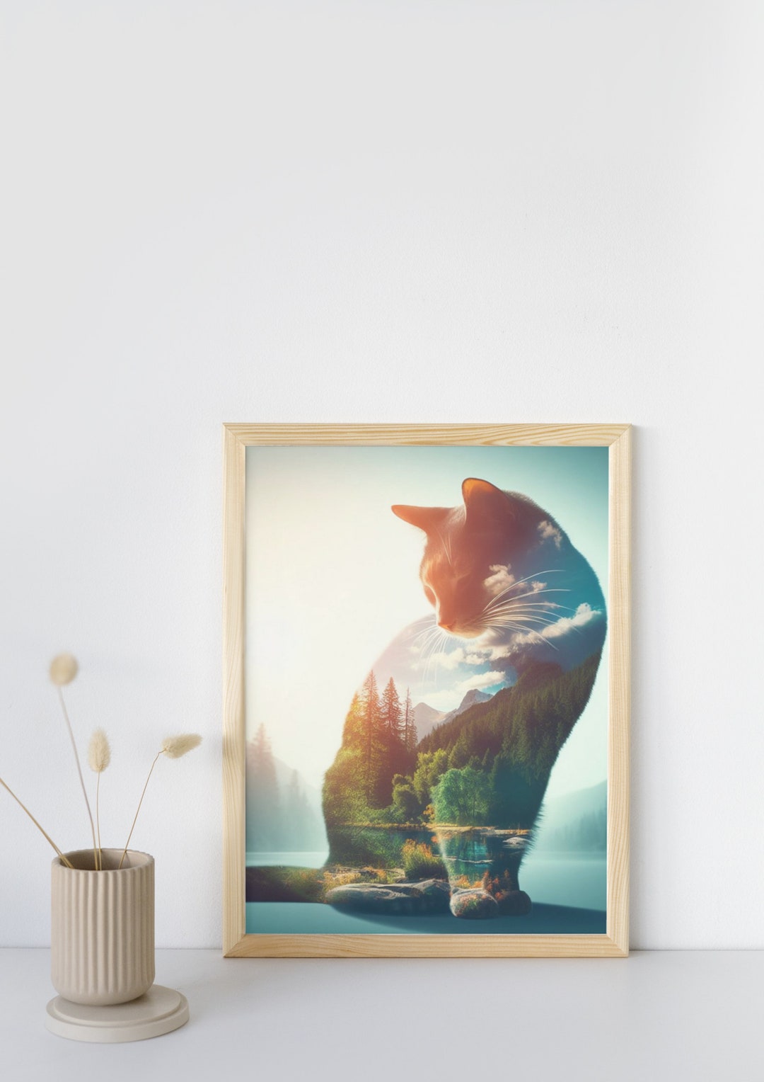 Original Digital Art River Cat Wall Picture Instant - Etsy