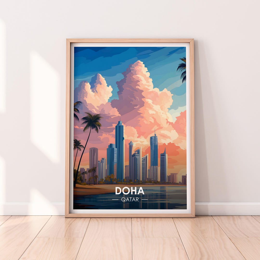 Doha Poster, Qatar Sunset Wall Art, Qatar, Poster, Travel Poster ...