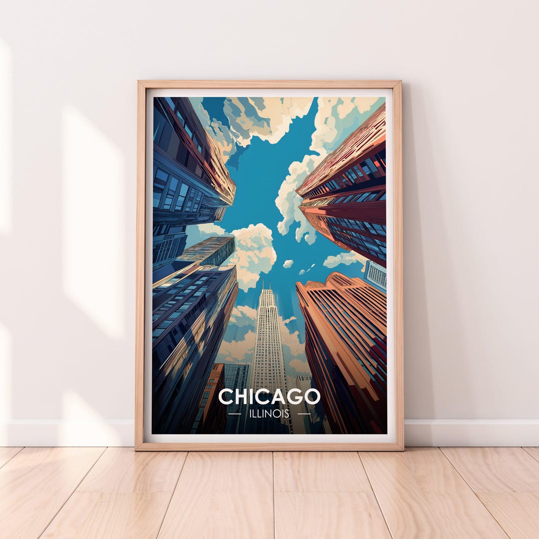 Chicago Poster, Chicago Sunset, USA, Illinois, Travel Poster, Premium ...