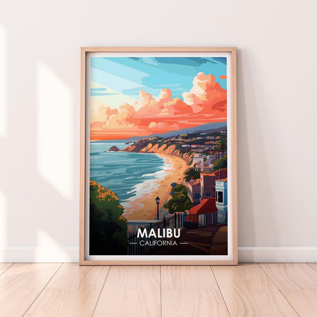 Malibu Poster, Malibu Sunset, USA, California, Travel Poster, Premium ...