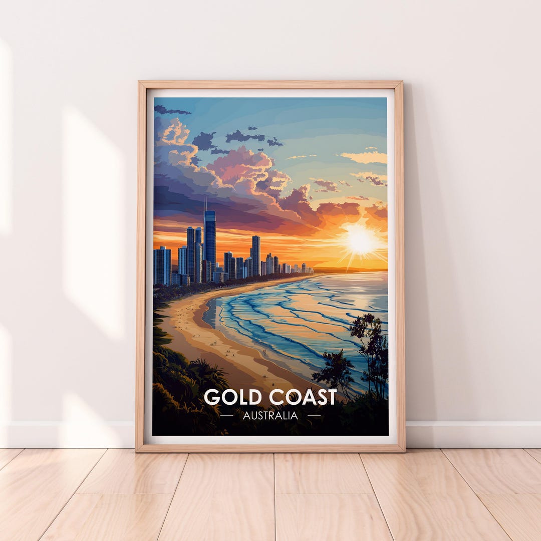 Gold Coast Poster, Gold Coast Sunset Wall Art, Australia Poster, Beach ...