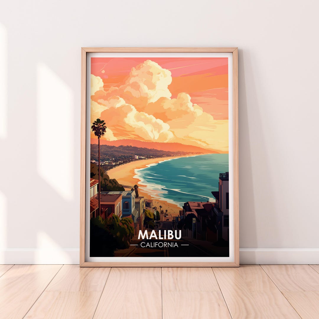Malibu Poster, Malibu Sunset, USA, California, Travel Poster, Premium ...