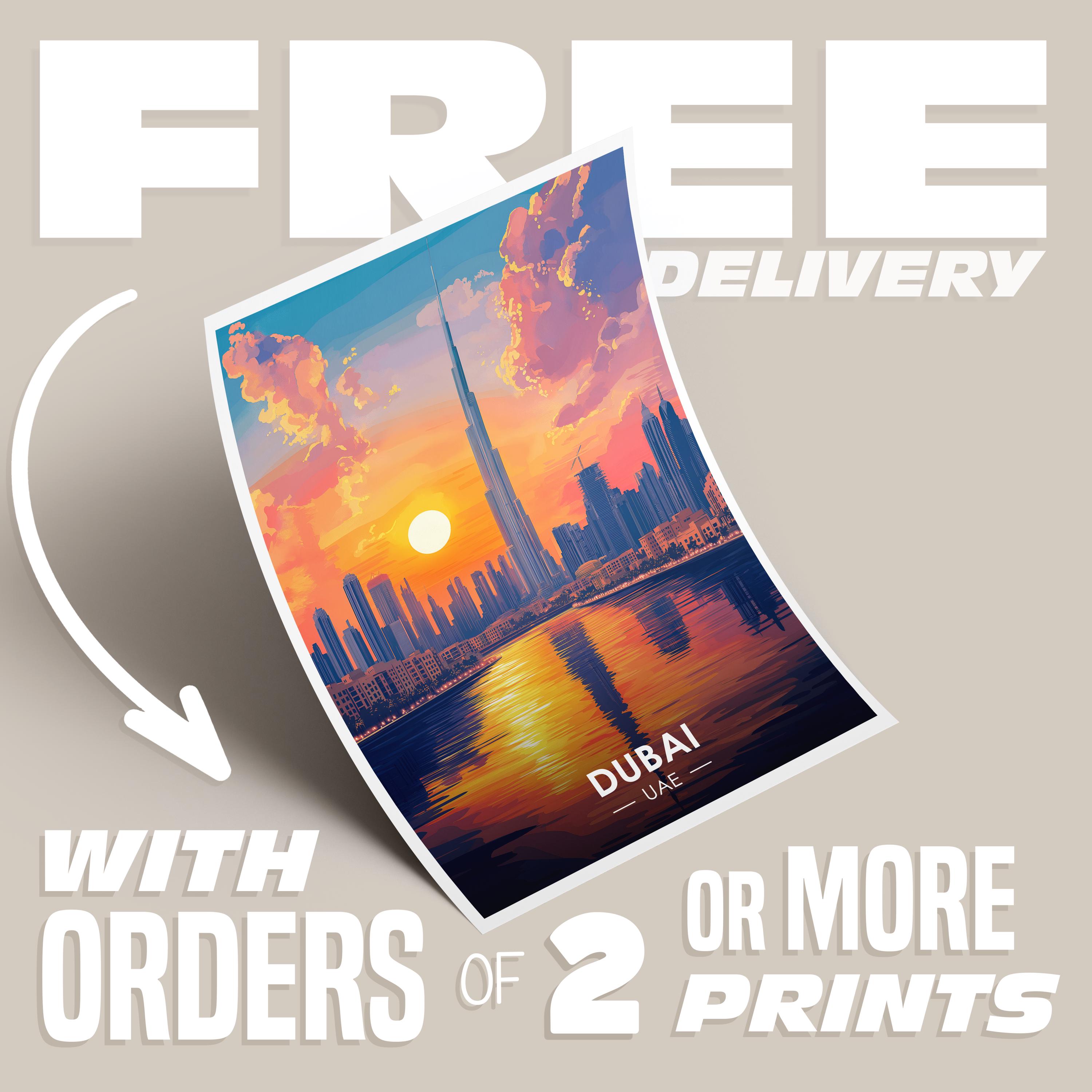 Dubai Poster, Dubai Sunset Wall Art, UAE, United Arab Emirates Poster ...