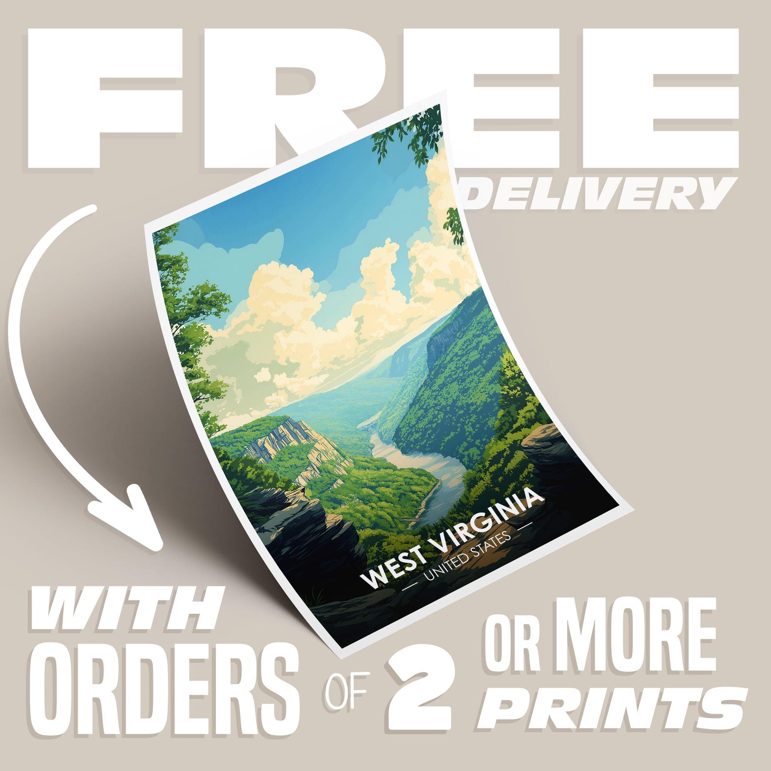 West Virginia Poster, West Virginia State Wall Art, United States ...