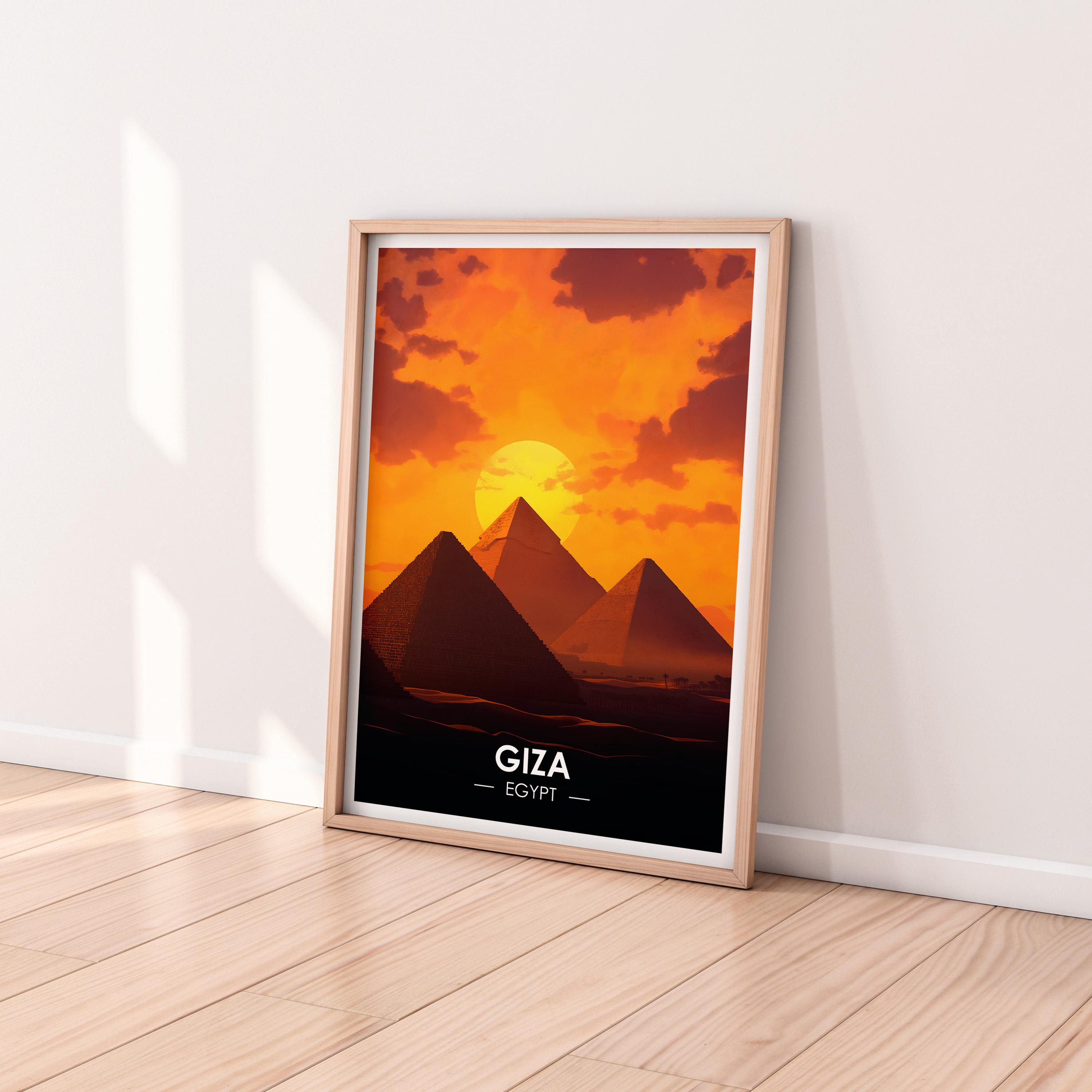 Pyramids of Giza Poster, Giza Wall Art, Egypt, Poster, Giza, Premium ...