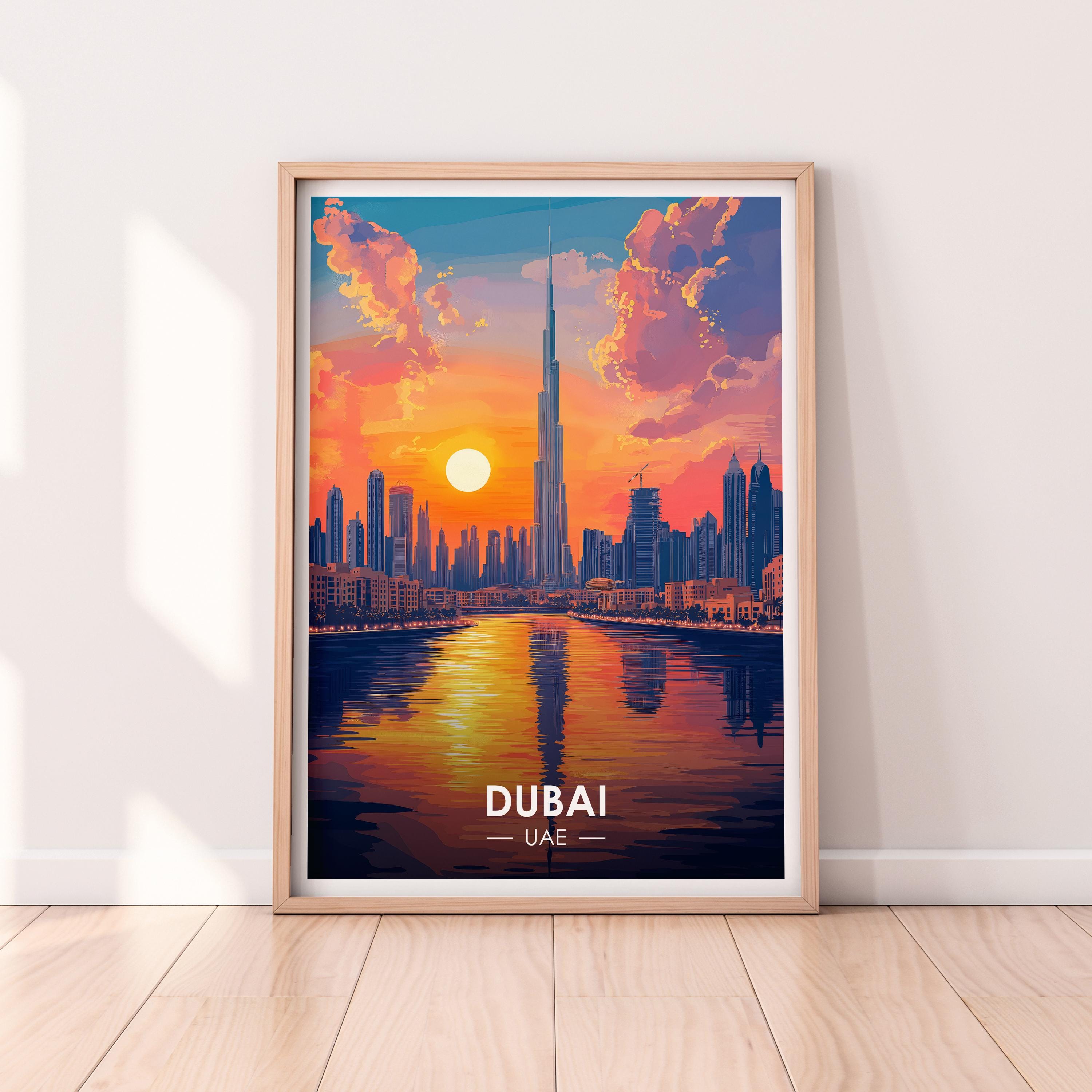 Dubai Poster, Dubai Sunset Wall Art, UAE, United Arab Emirates Poster ...