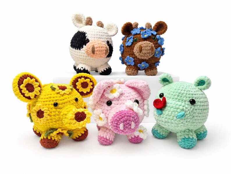 Crochet Pattern Bundle, Cow Elephant Pig Hippo Amigurumi PDF, Plush ...