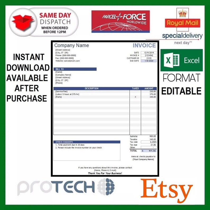 Professional Invoice Format 2023 on Excel for Businesses UK One Time ...