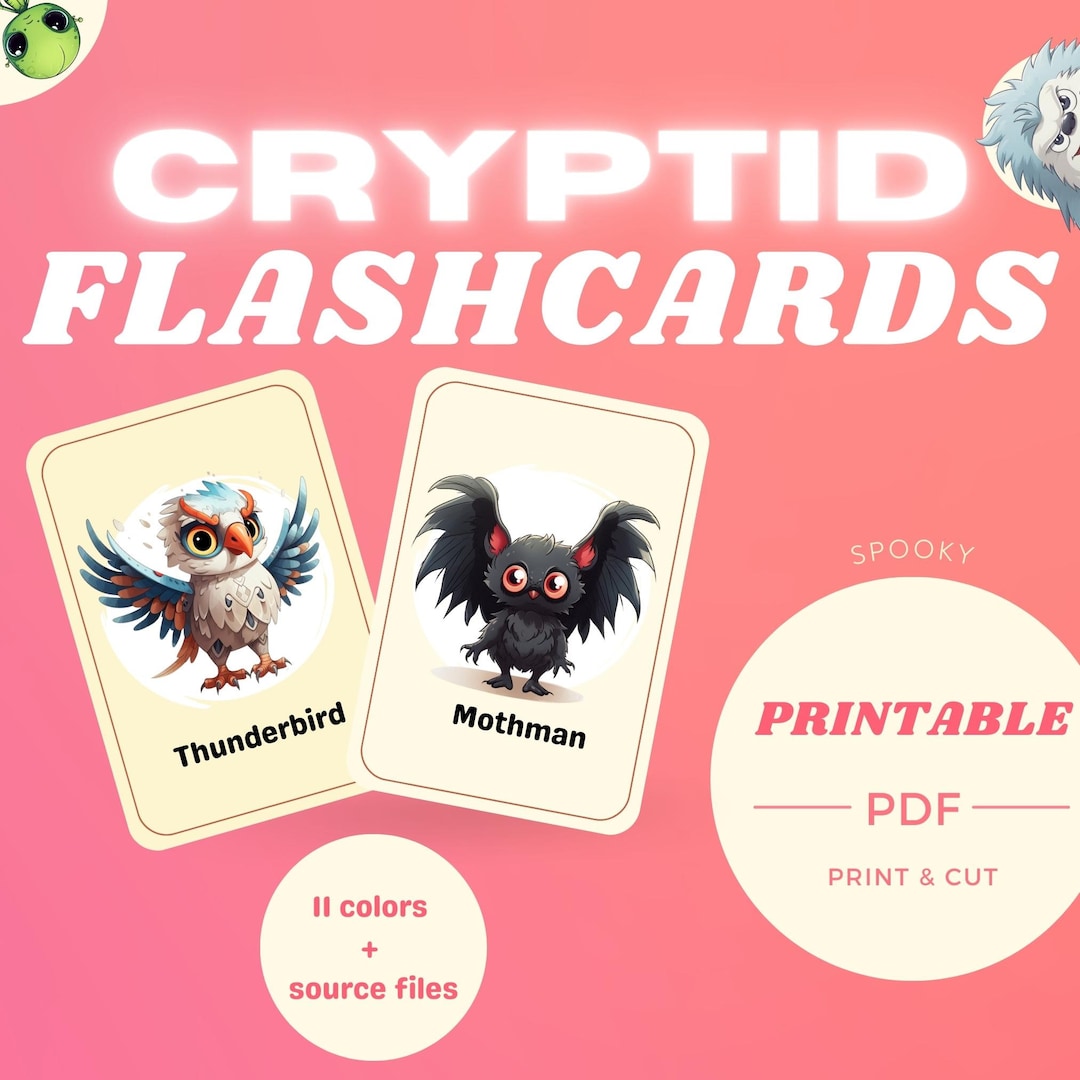 Cryptid Flashcards - 16 Cards - Printable PDF - BONUS: Original Images ...