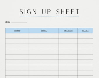 Sign up Sheet Digital Download - Etsy