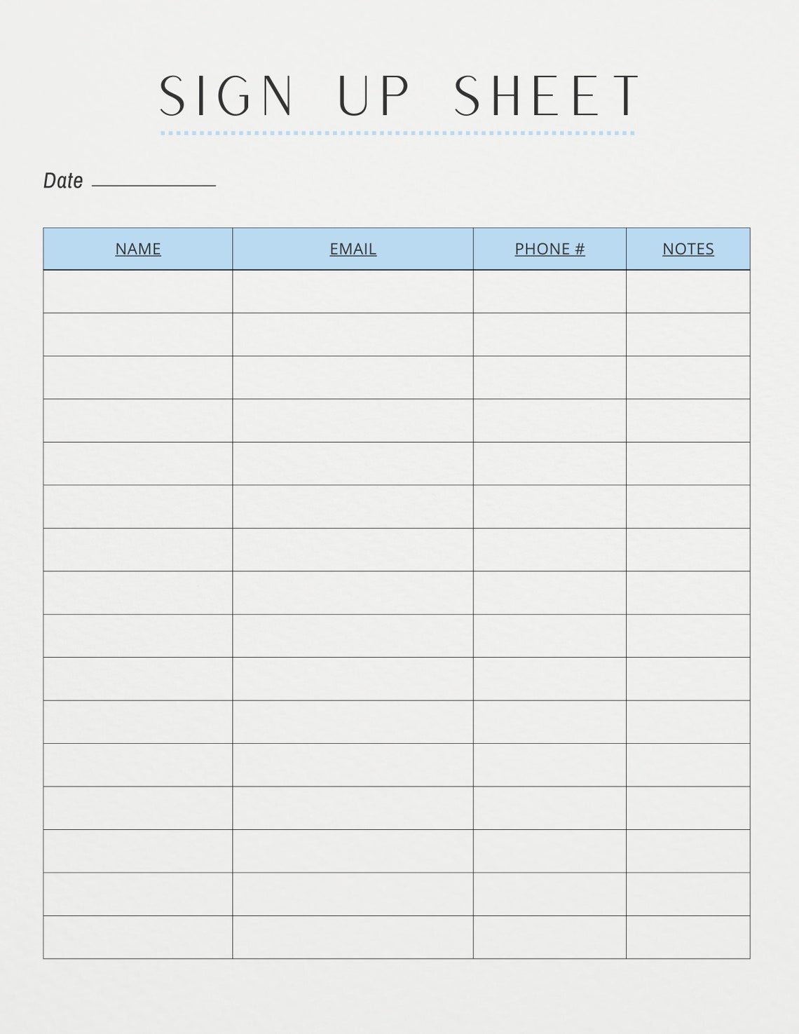 Sign up Sheet Printable PDF | Digital Sign up Sheet | Minimalist ...