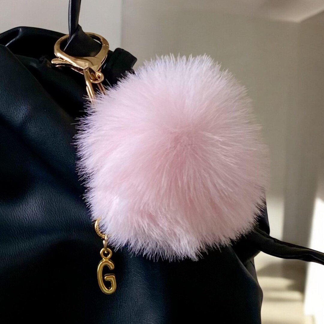 Personalized Fluffy Pom-pom Keychain | Initial Bag Charm - Etsy