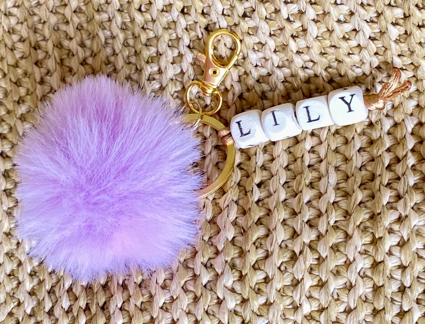 Personalized Name Keychain, Pom Pom Keychain, Stocking Stuffer, Diaper ...