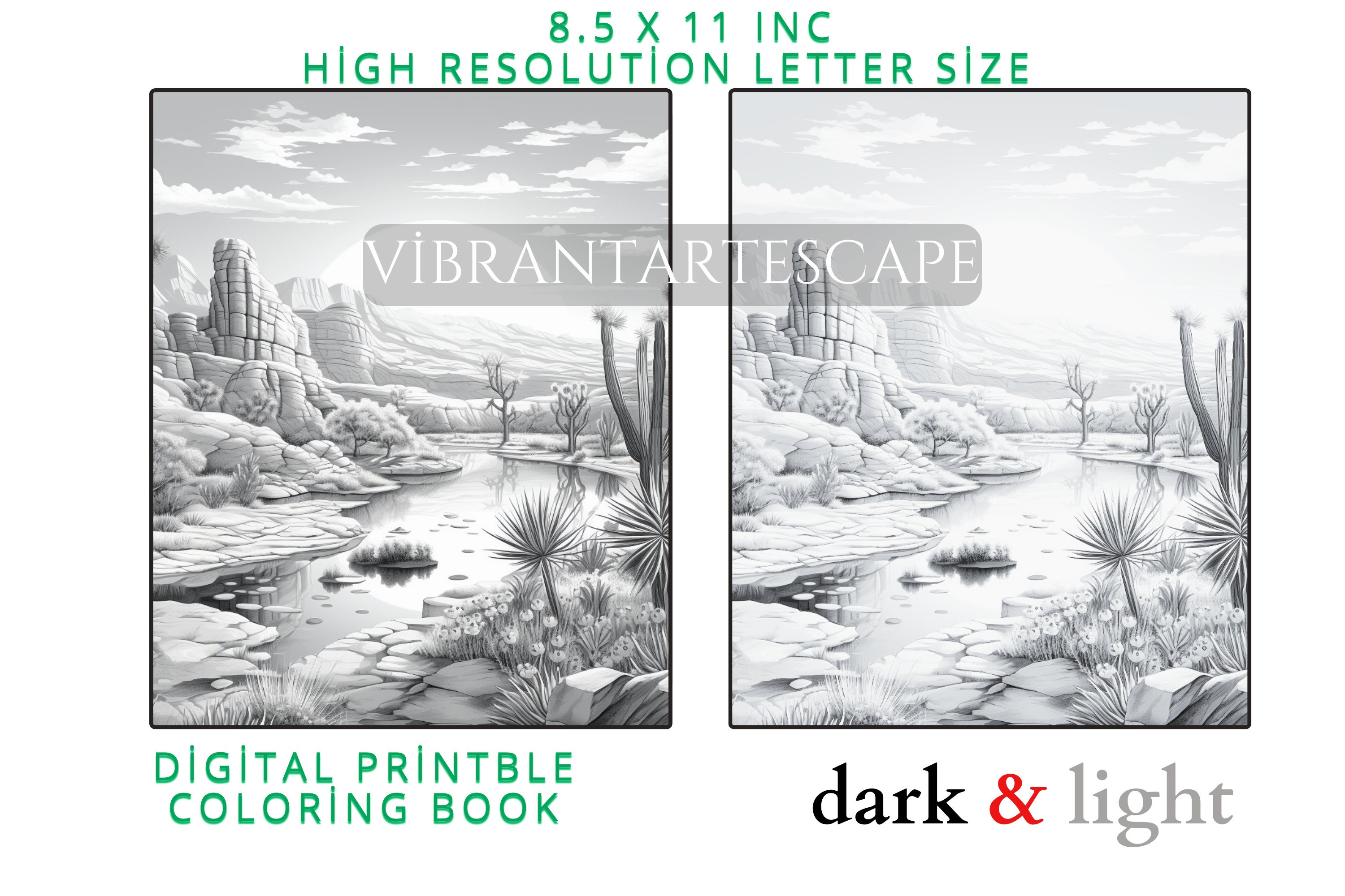 Desert Oasis Coloring Book Oasis Coloring Pages Grayscale Coloring Book ...