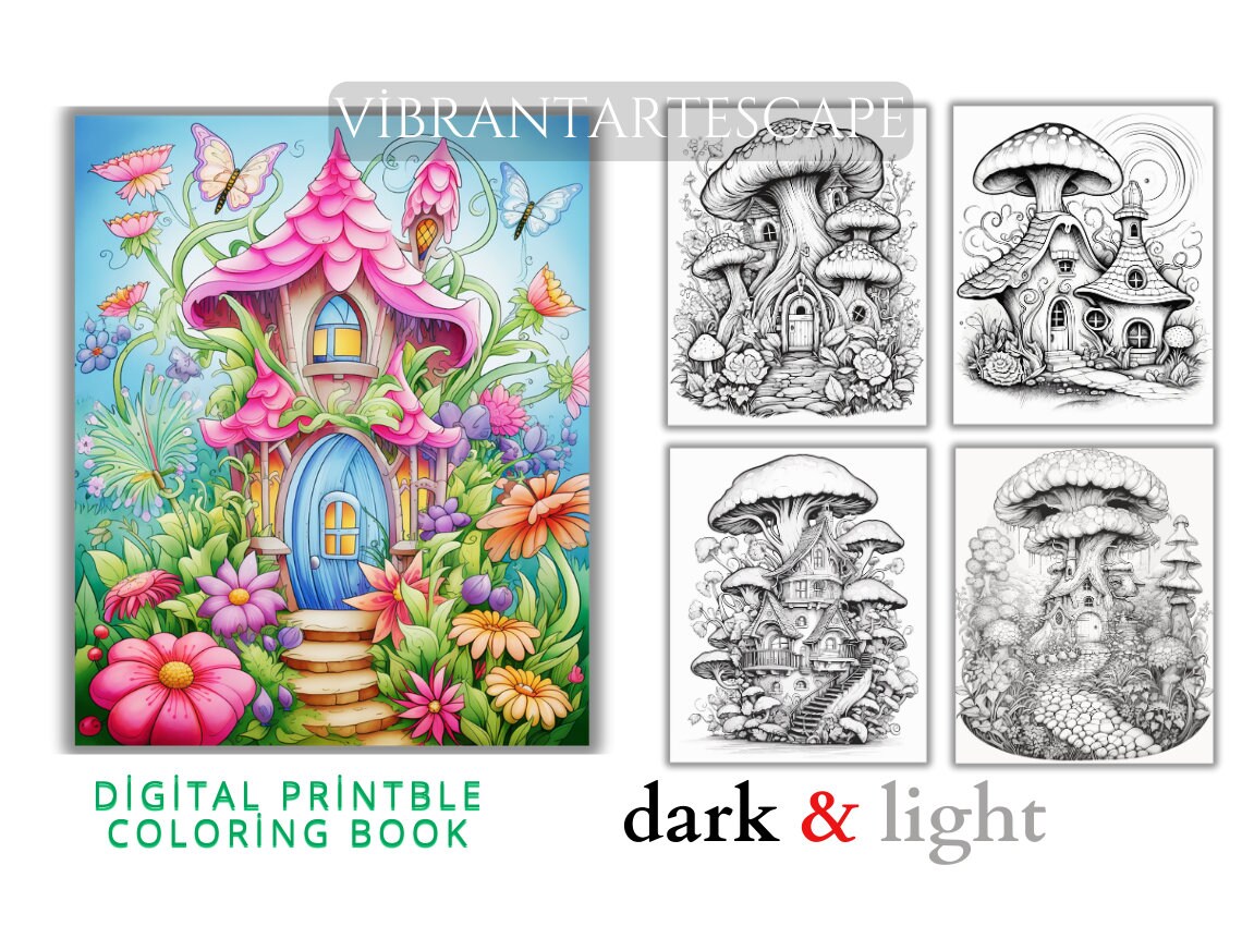 Fairy House Coloring Book-fairy House Coloring Pages-adults/kids ...