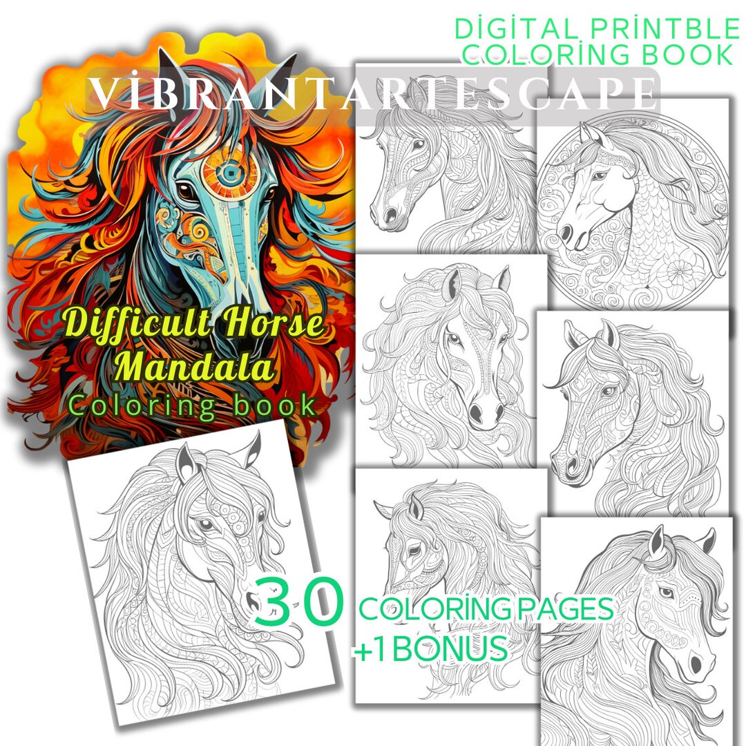 Difficult Horse Mandala Coloring Book Animals Mandala Coloring Pages ...