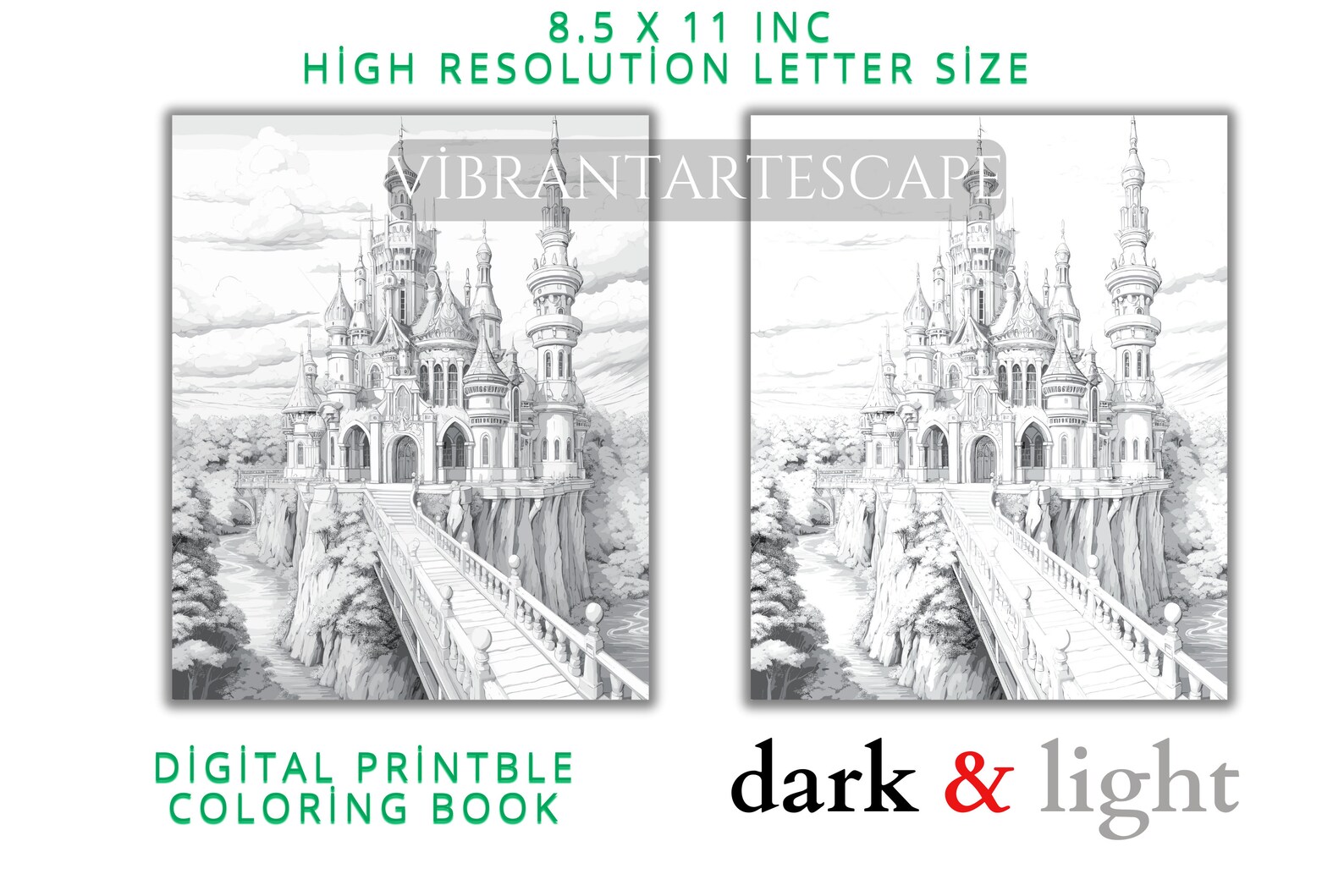 Grayscale Castle Coloring Book-enchanted Castles Coloring Pages ...