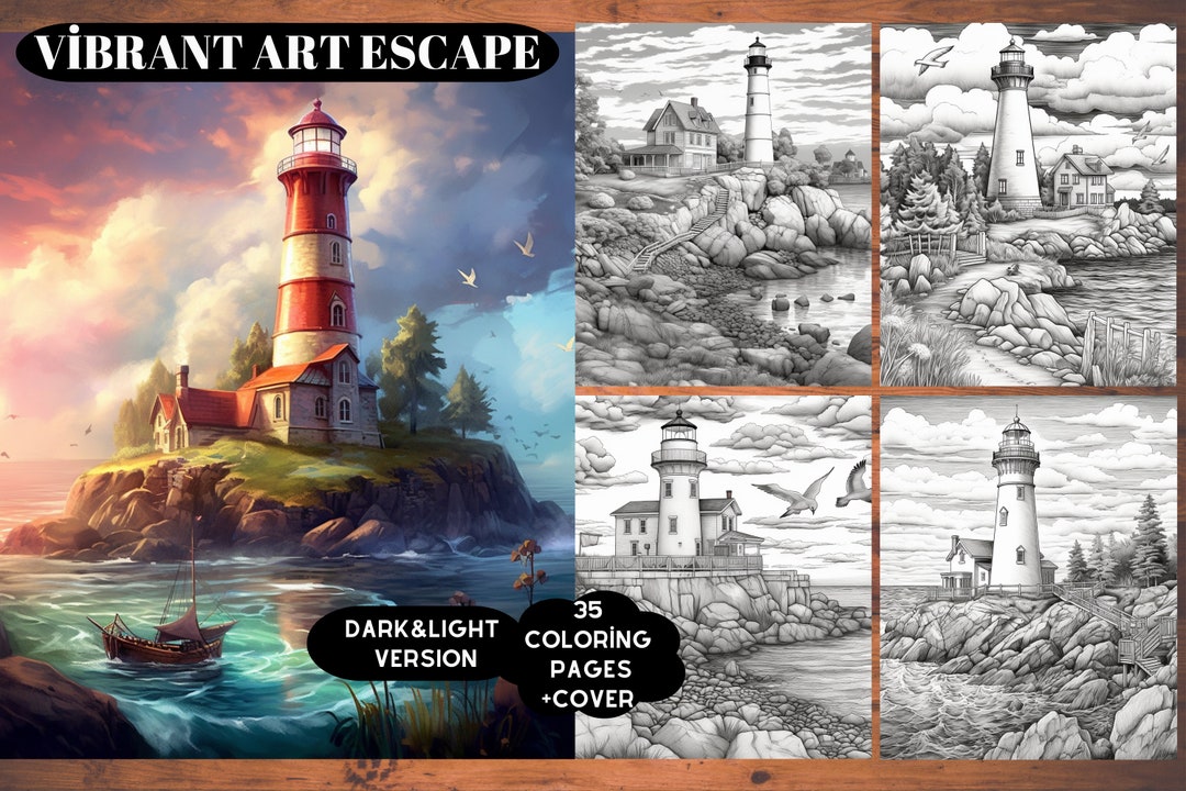 Lighthouse Coloring Book 35 Coloring Pages Grayscale - Etsy