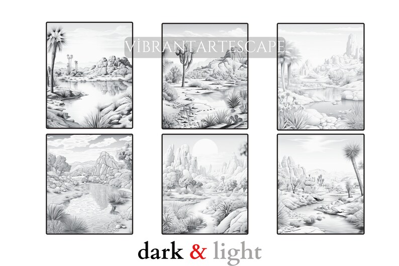 Desert Oasis Coloring Book Oasis Coloring Pages Grayscale Coloring Book ...