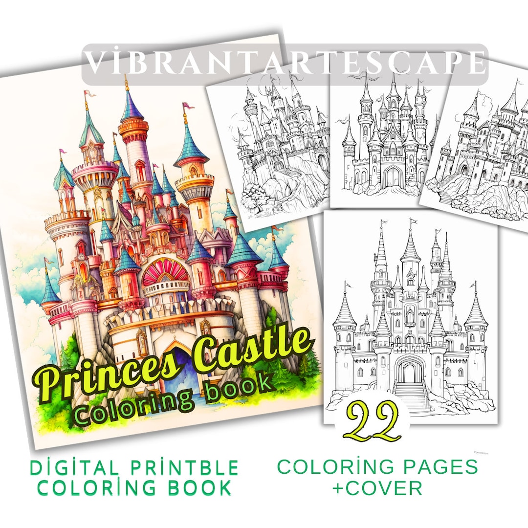 Princes Castle Coloring Book-royal Palace Coloring Pages-grayscale for ...