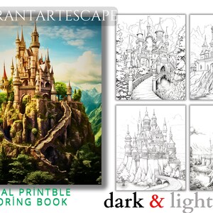 Grayscale Castle Coloring Book-enchanted Castles Coloring Pages ...
