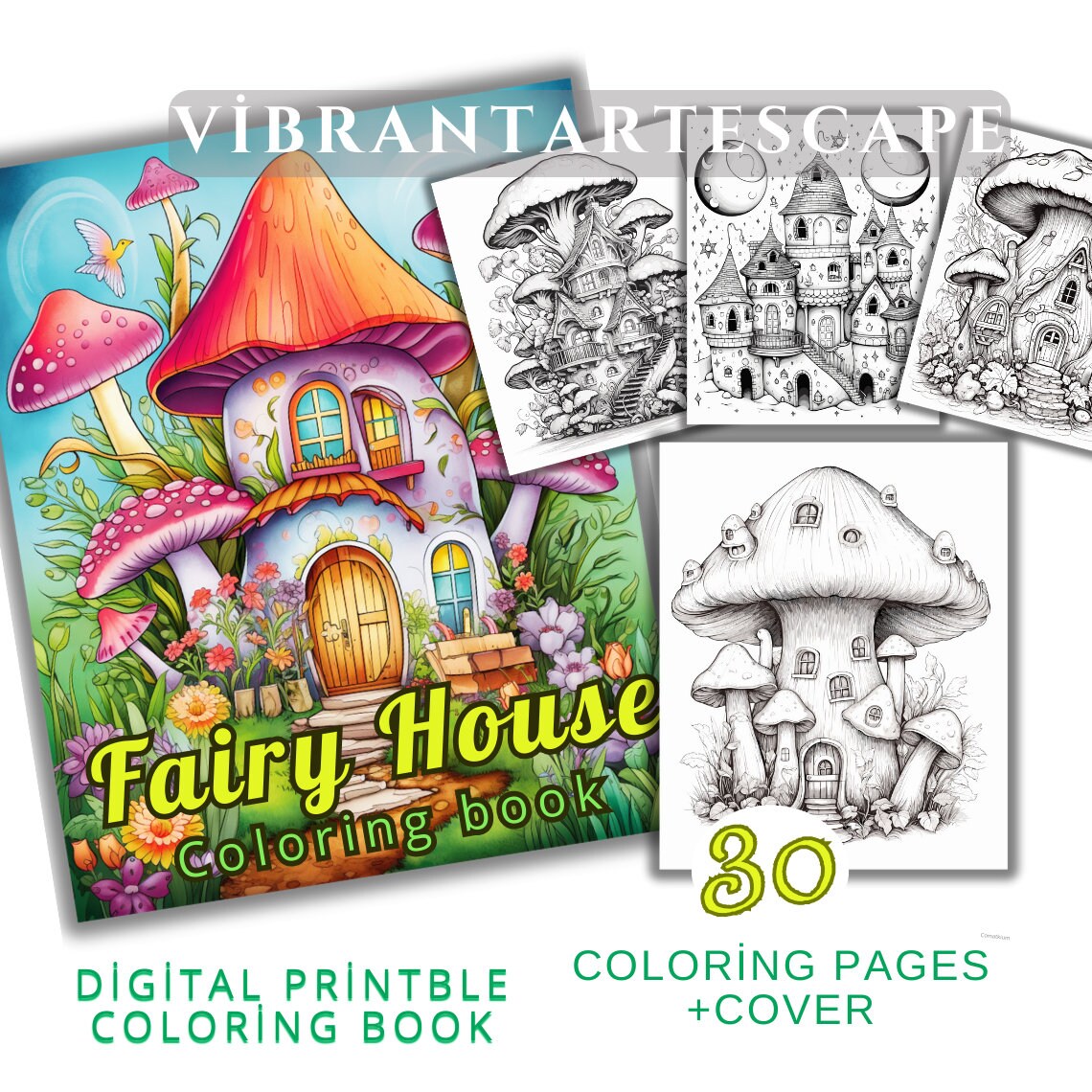 Fairy House Coloring Book-fairy House Coloring Pages-adults/kids ...