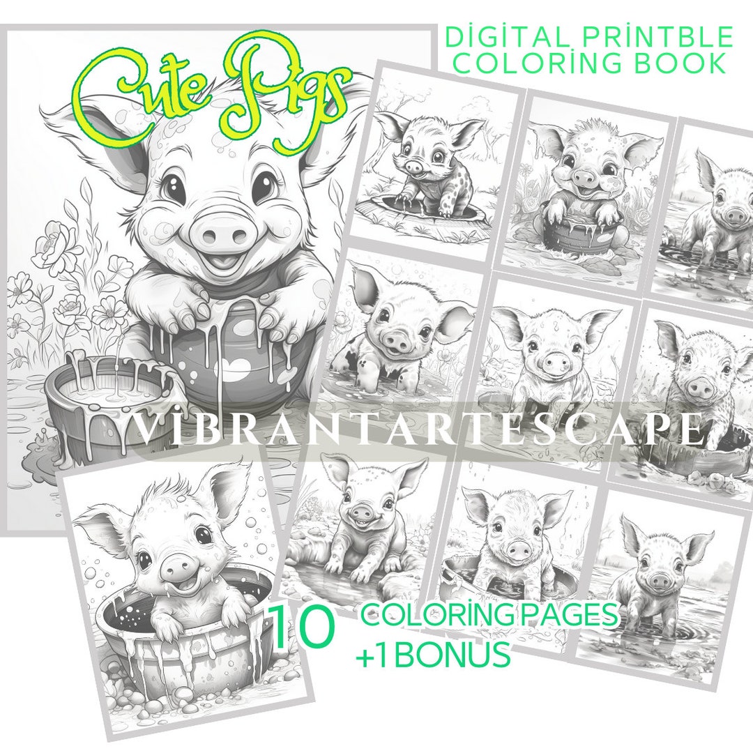 Cute Pigs Coloring Book-coloring Pages-pigs Coloring Pages-for Adults ...