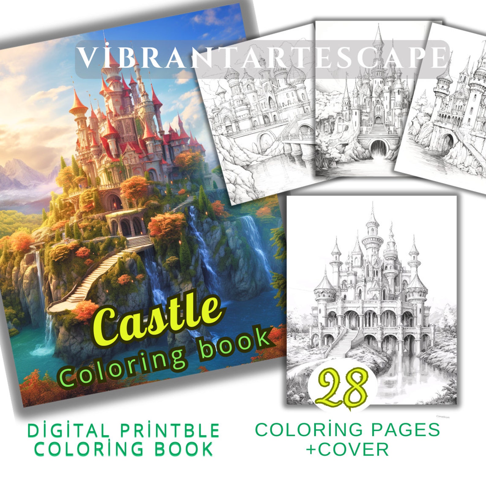Grayscale Castle Coloring Book-enchanted Castles Coloring Pages ...