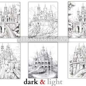 Grayscale Castle Coloring Book-enchanted Castles Coloring Pages ...