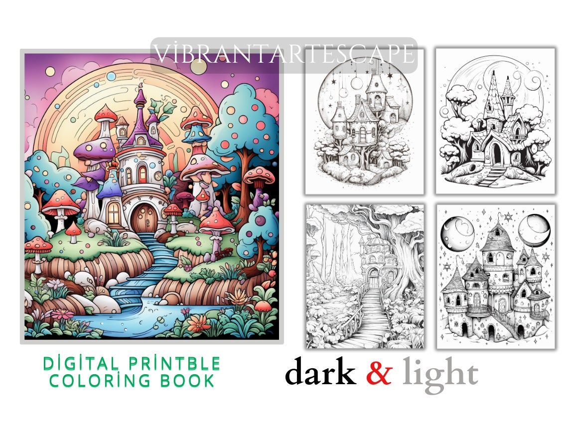 Fairy House Coloring Book-fairy House Coloring Pages-adults/kids ...