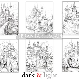 Grayscale Castle Coloring Book-enchanted Castles Coloring Pages ...