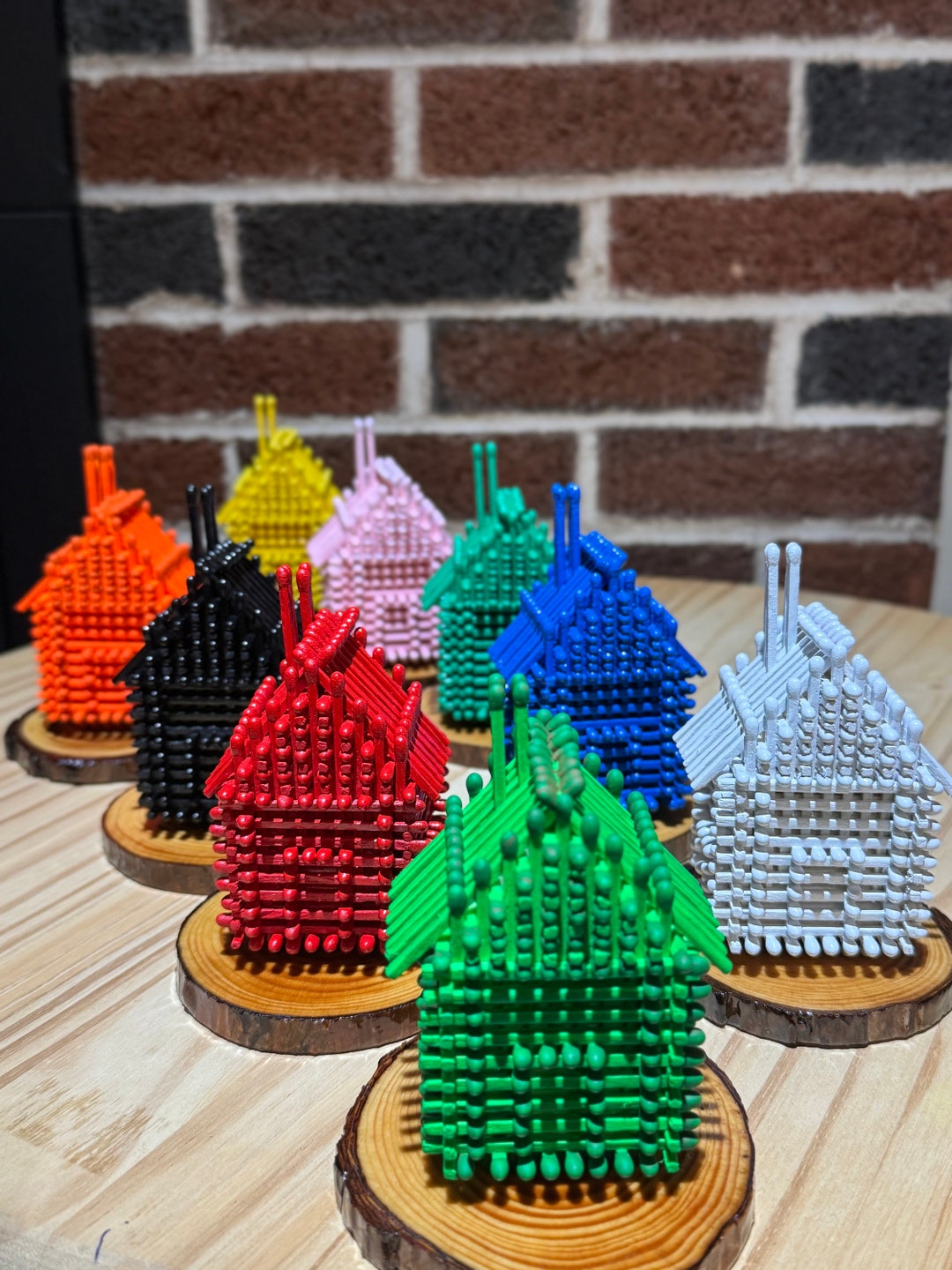 Colored Matchstick Houses - Tall - Gift for Her, Gift for Kids, Toy ...