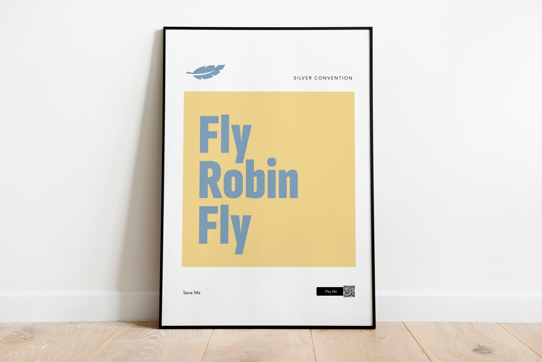 Music Inspired Wall Art, Fly Robin Fly, Minimal Print, Silver ...
