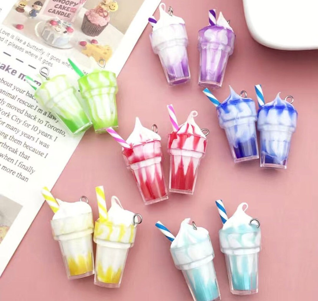 12 Ice Cream Milkshake Sundae Cup Straw Summer Charm Pendant - Etsy
