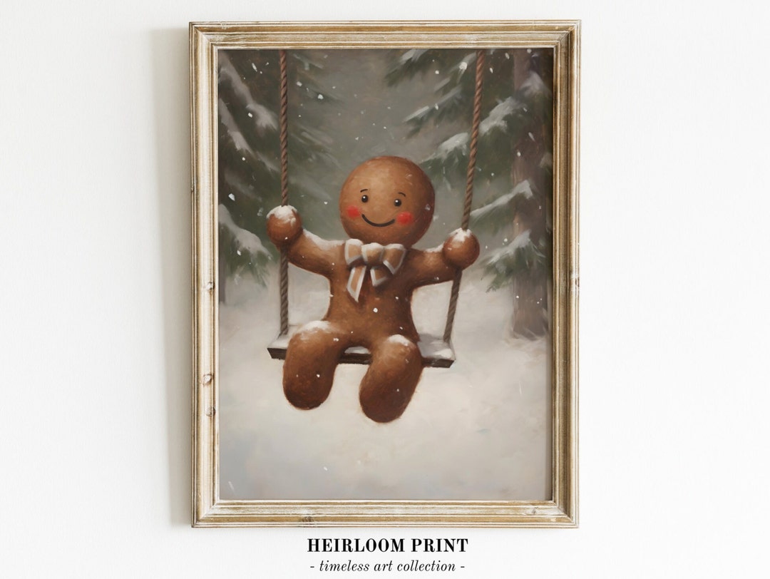 Swinging Cute Gingerbread Man Printable Christmas Wall Art Christmas ...