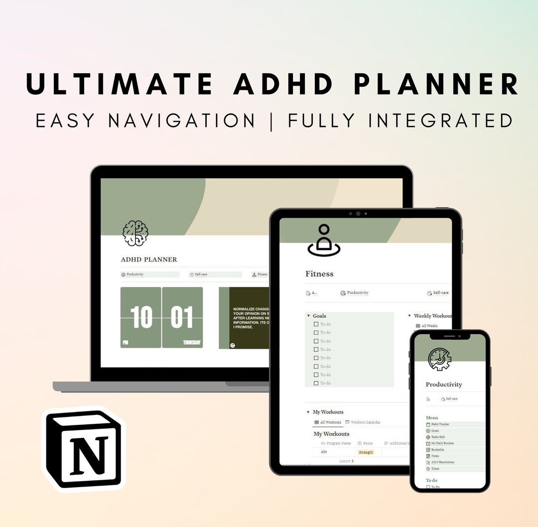 Ultimate ADHD Planner, Notion Template, Notion Dashboard, Self-care ...